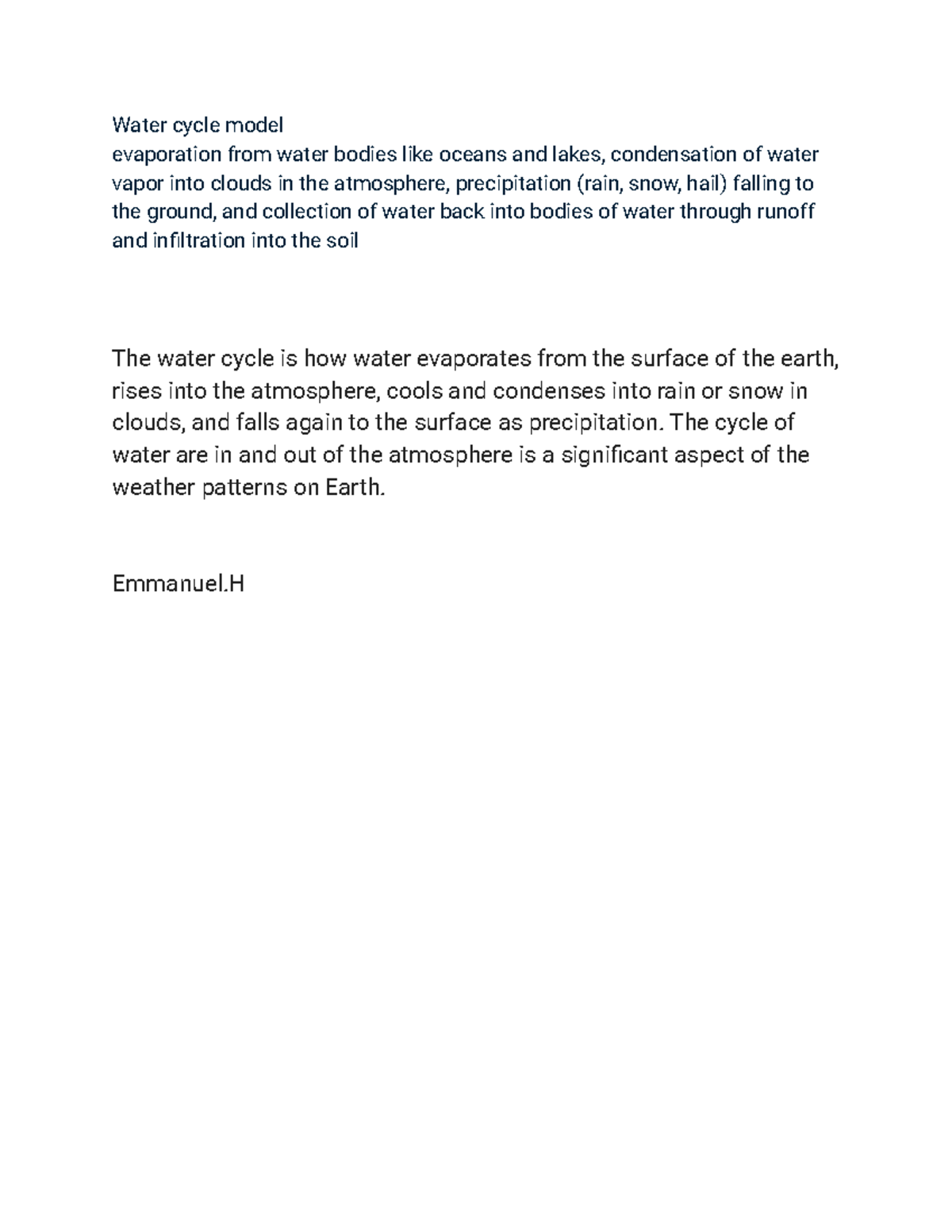 Untitled document - assignments - Water cycle model evaporation from ...