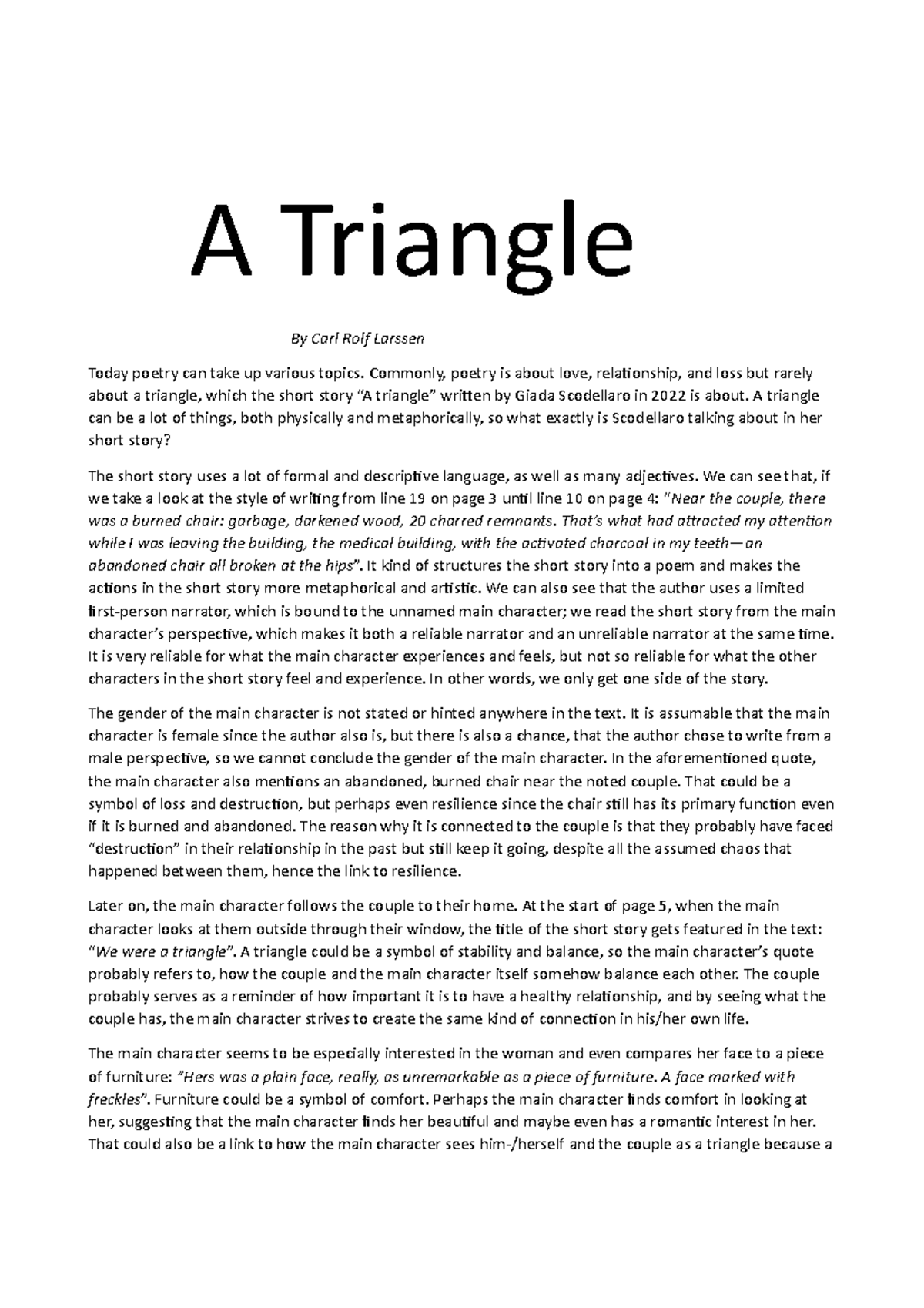 A triangle - A Triangle By Carl Rolf Larssen Today poetry can take up ...