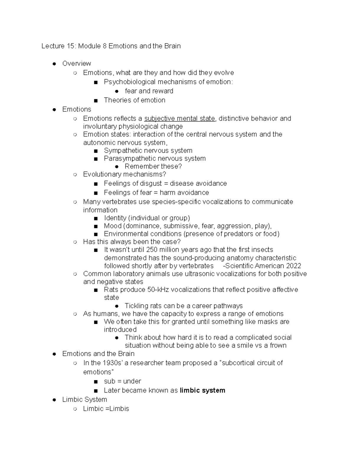 PSY209;Lecture 15 - Brain and Behavior Lecture with Jenna Lee - Lecture 15: Module 8 Emotions ...