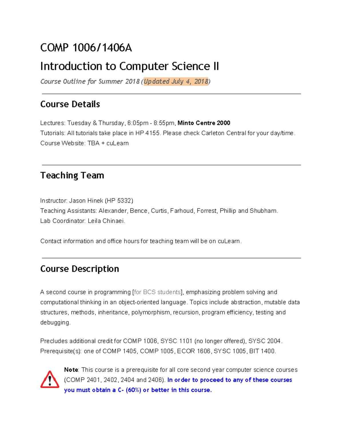 CourseOutlineProgramming - COMP 1006/1406A Introduction to Computer ...