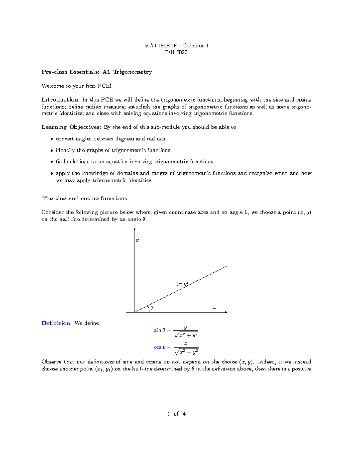 A1 - a1 pce notes - MAT186H1F - Calculus I Fall 2023 Pre-class ...