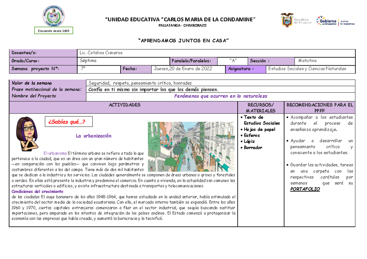 Actividades DE Estudios Sociales Y Ciencias Naturales DÍA 20 DE Enero ...