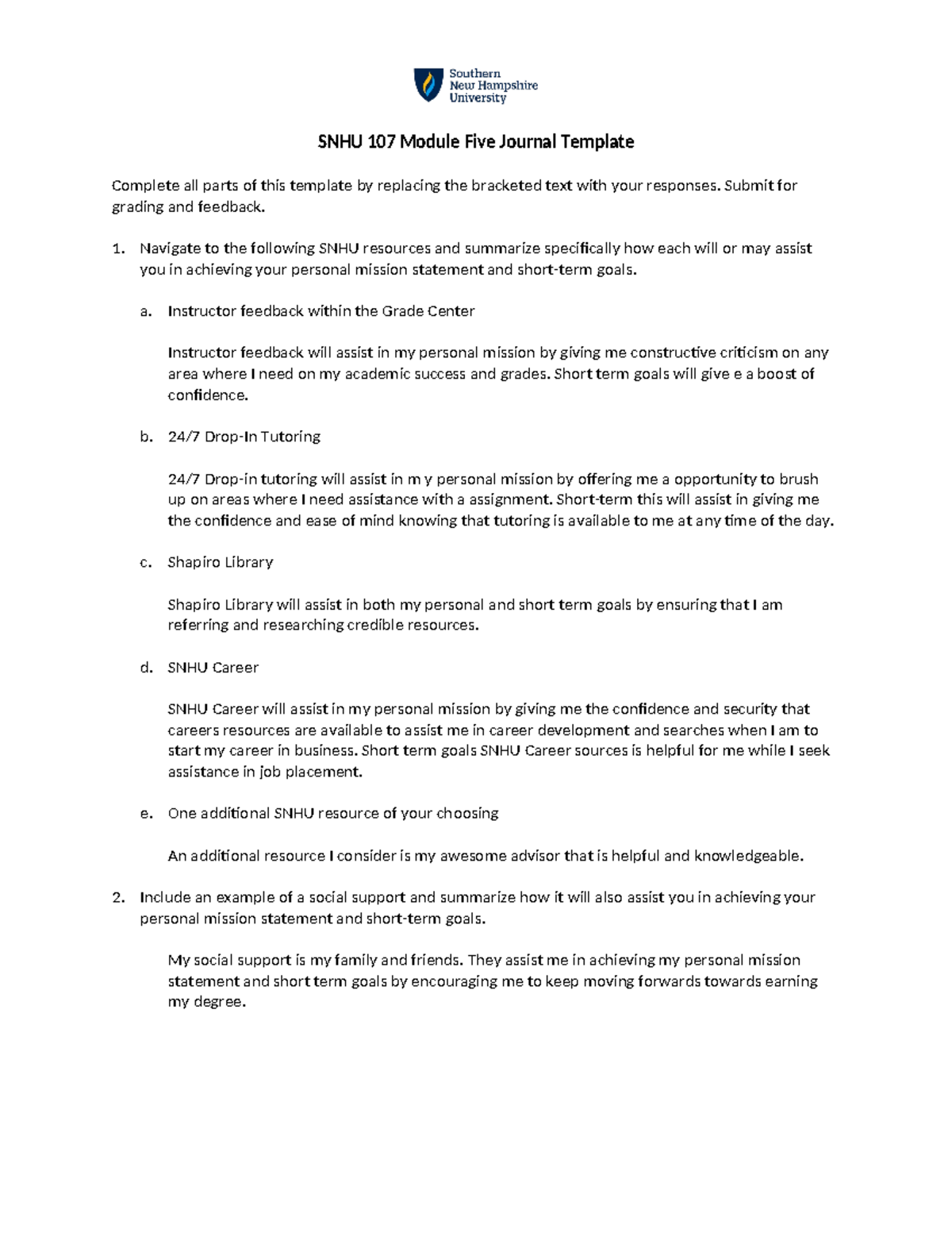 SNHU 107 Module Five Journal assignment - SNHU 107 Module Five Journal ...