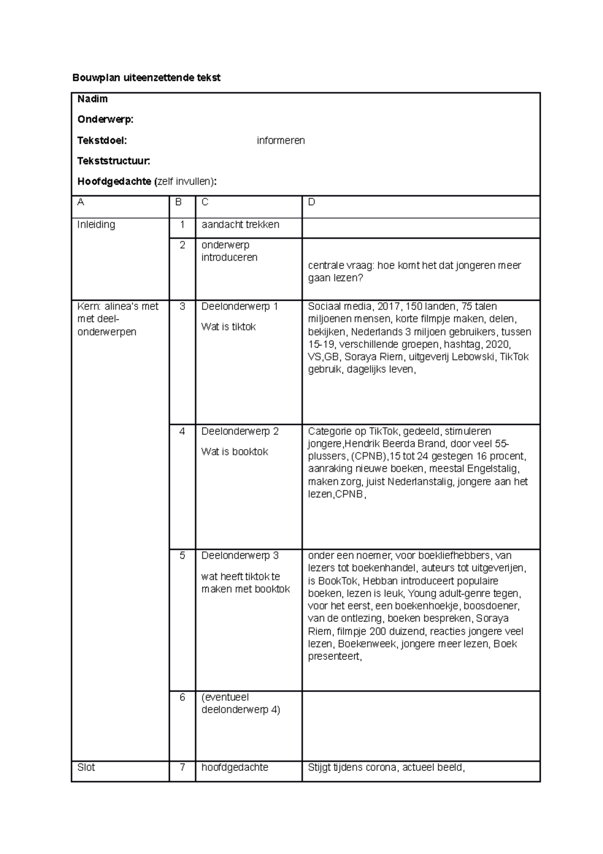 Bouwplan leeg test H3 - Bouwplan uiteenzettende tekst Nadim Onderwerp ...