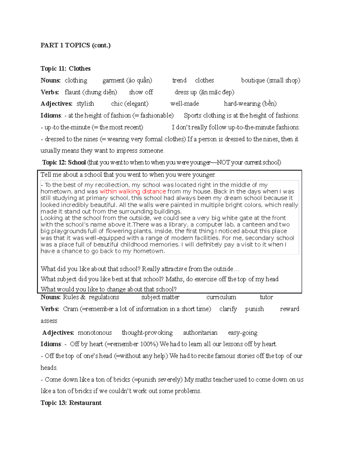 Part 1 topics 11-20 - abc - PART 1 TOPICS (cont.) Topic 11: Clothes ...