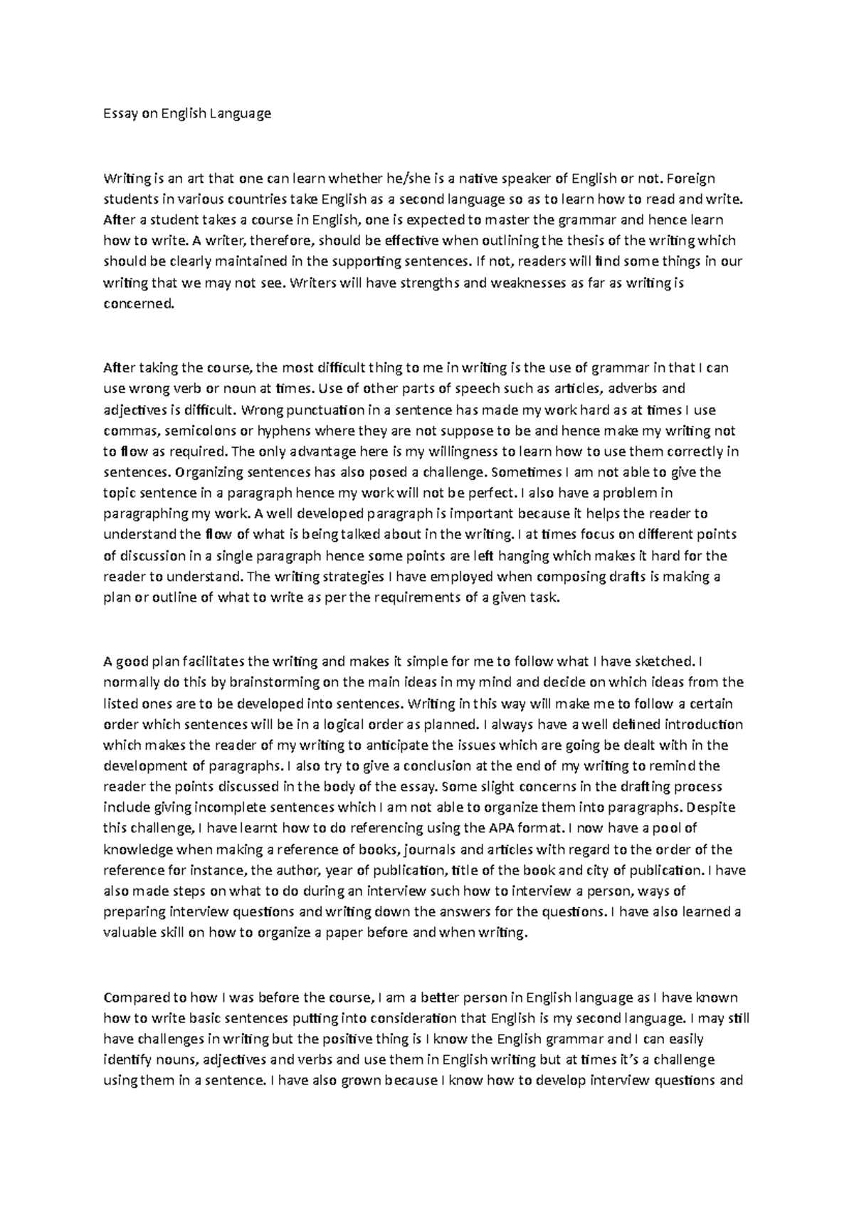 Essay on English Language - Essay on English Language Writing is an art ...