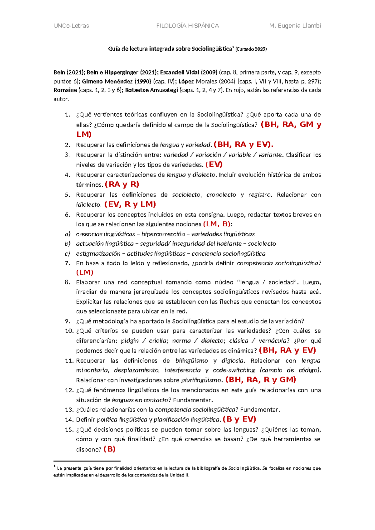 Guía Socioling 2023 - UNCo-Letras FILOLOGÍA HISPÁNICA M. Eugenia Llambí ...