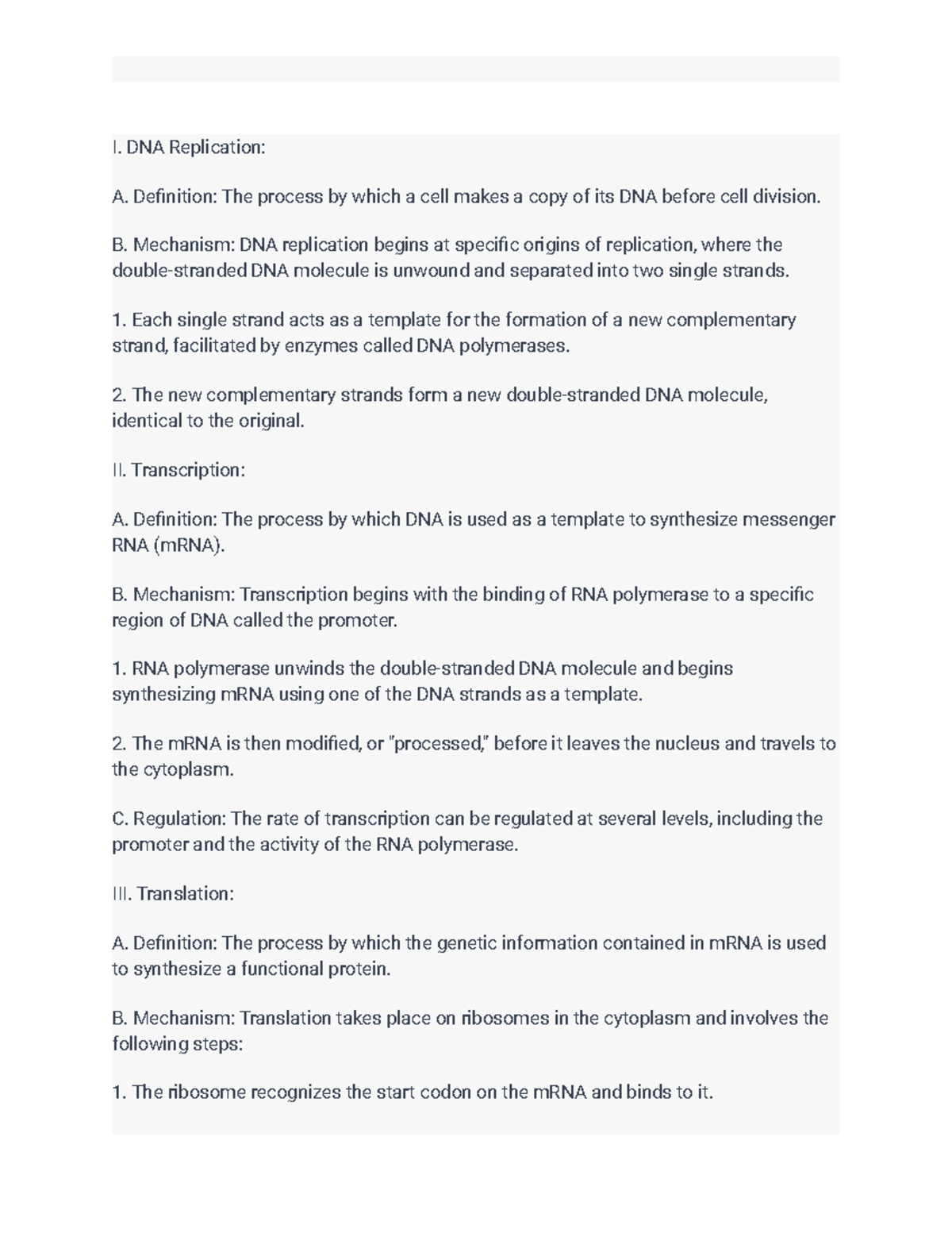 The molecular mechanisms of gene regulation - I. DNA Replication: A ...