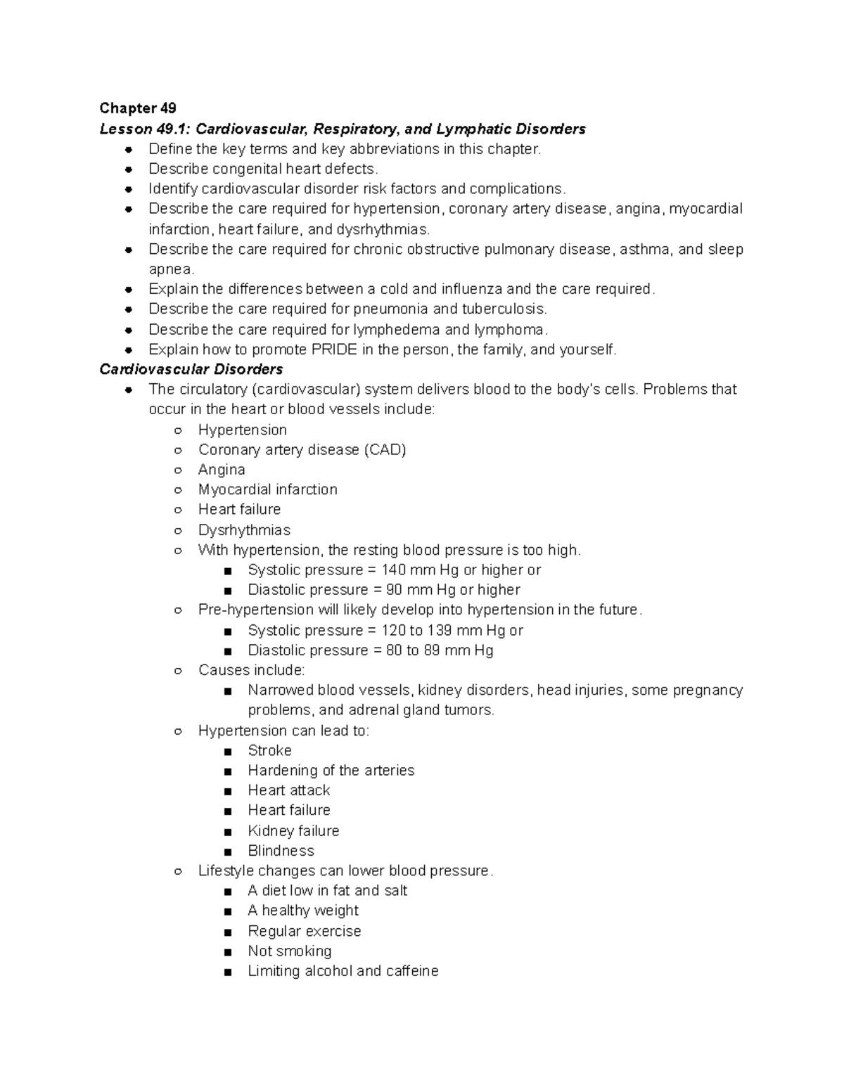 Chapter 49 CNA Notes to study - Chapter 49 Lesson 49: Cardiovascular ...