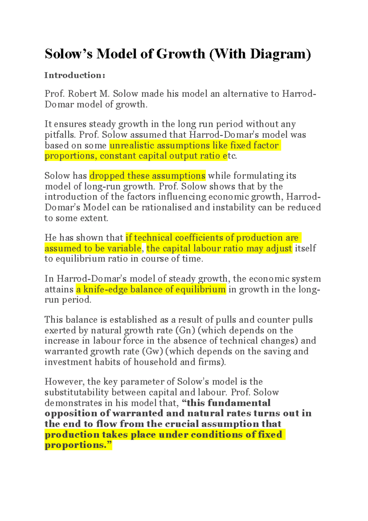 Solow Model - Solow’s Model of Growth (With Diagram) Introduction: Prof ...