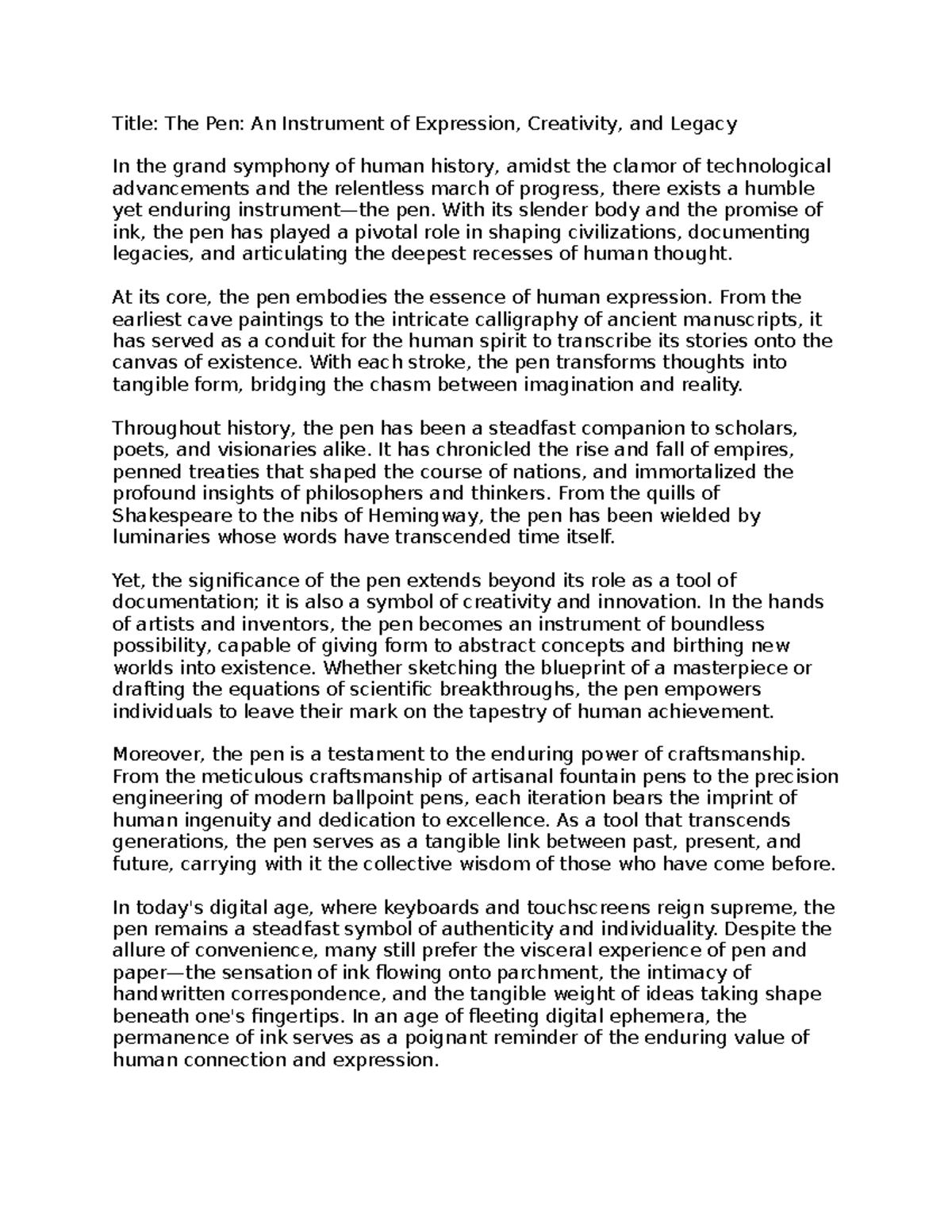 Pen - hsofj - Title: The Pen: An Instrument of Expression, Creativity ...