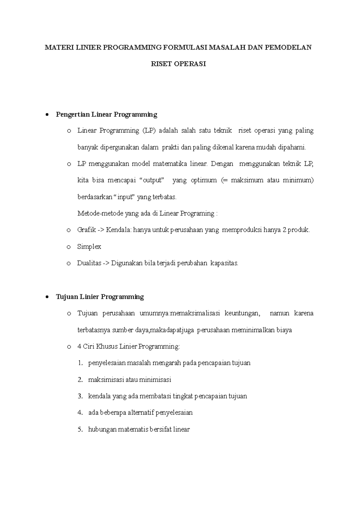 Materi Linier Programming Formulasi Masalah DAN Pemodelan - MATERI LINIER PROGRAMMING FORMULASI ...