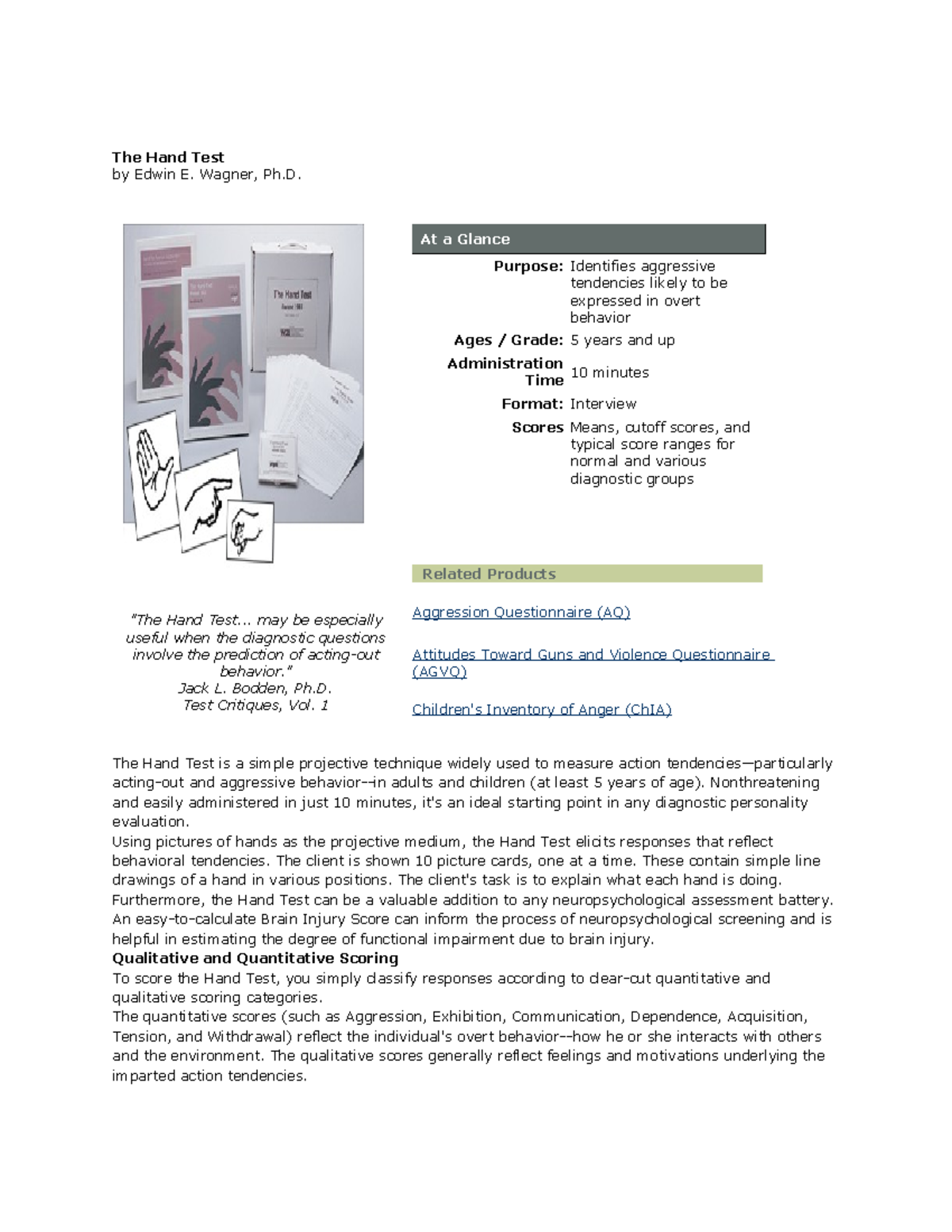 Hand Test - Summary Psychology - The Hand Test by Edwin E. Wagner, Ph ...