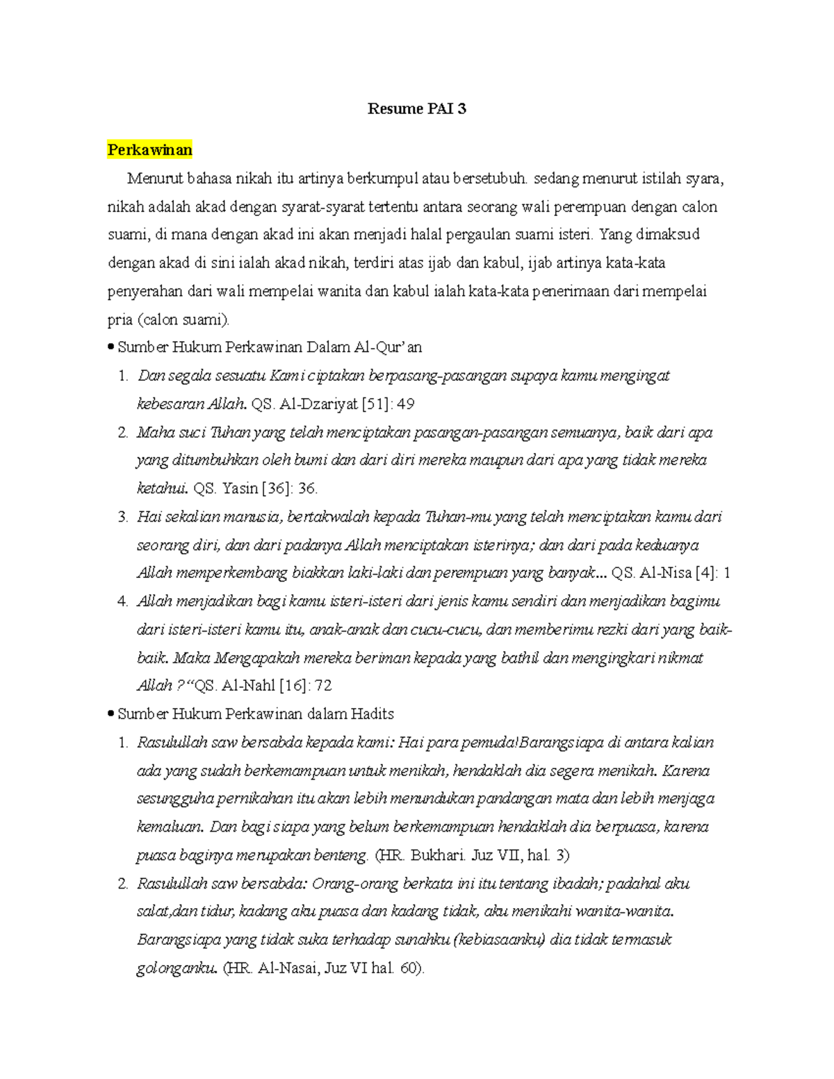 Resume PAI 3 - sedang menurut istilah syara, nikah adalah akad dengan ...