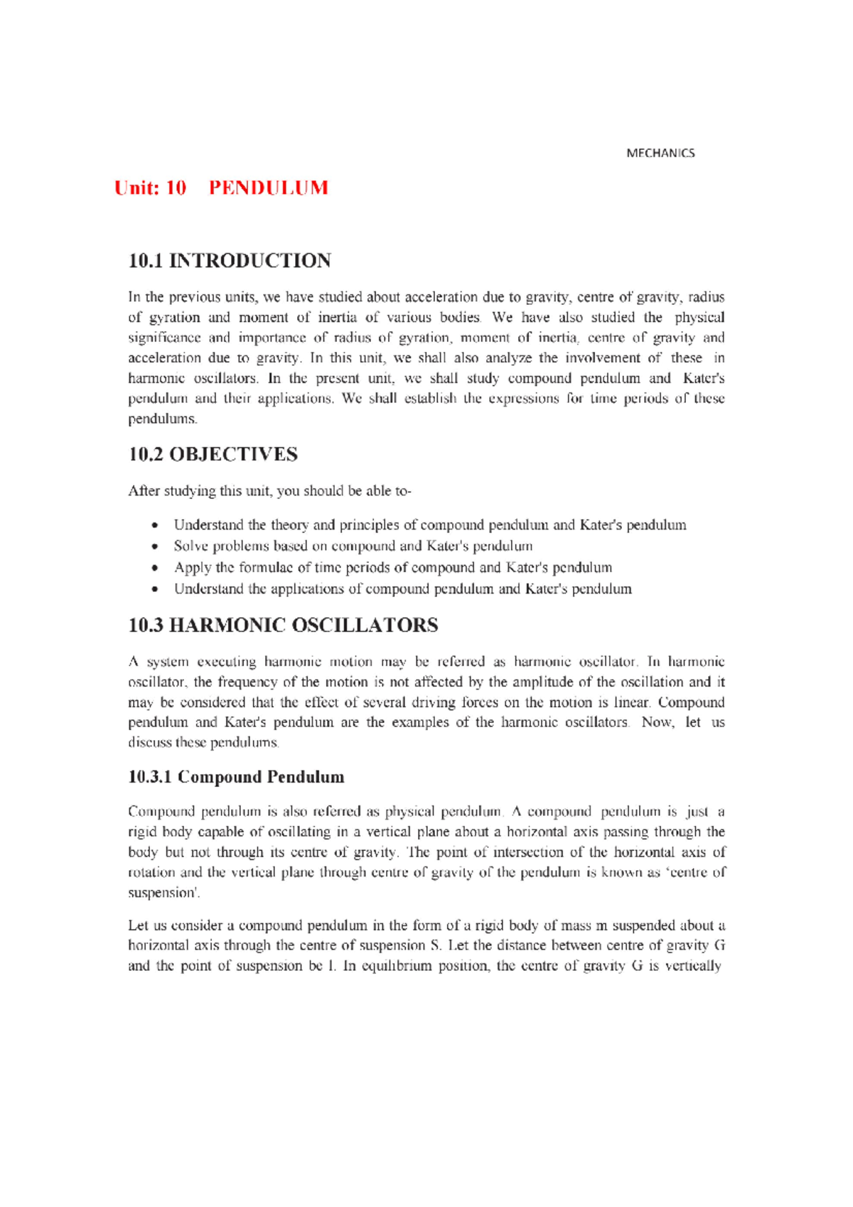 BSC Physics Mechanics 1st Year UNIT 10 - Studocu