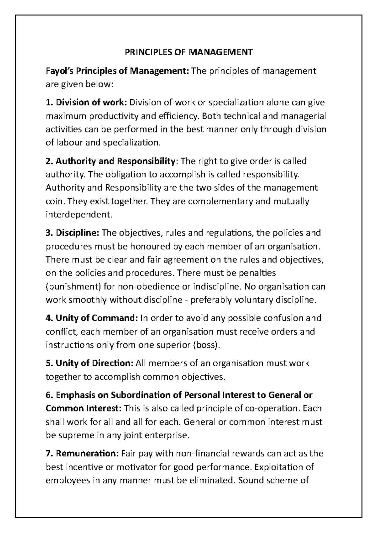 Fayol’s Principles of Management - PRINCIPLES OF MANAGEMENT Fayol’s ...