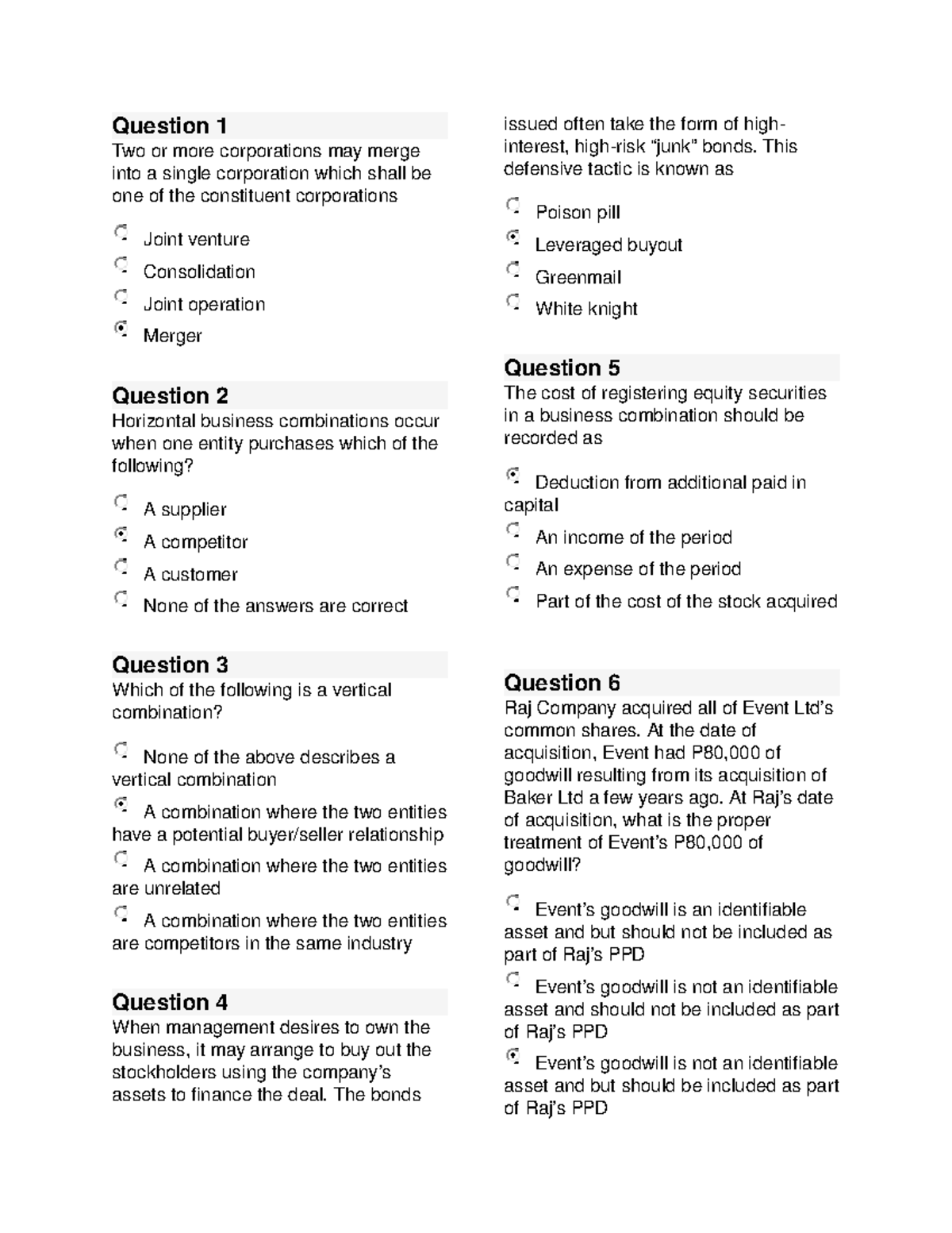 ABC - Quiz 1 - Lecture notes 1 - Question 1 Two or more corporations ...