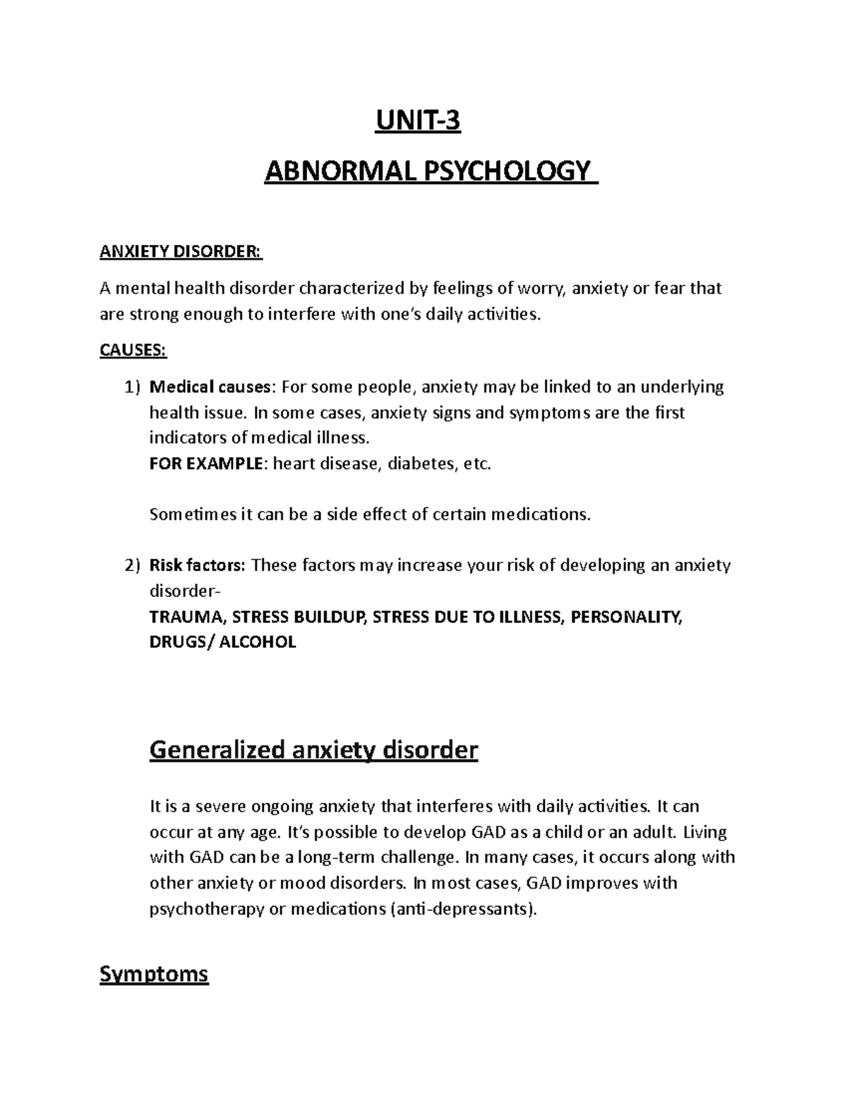 UNIT 3 Abnormal PSY - My personal notes of last semester. - UNIT ...