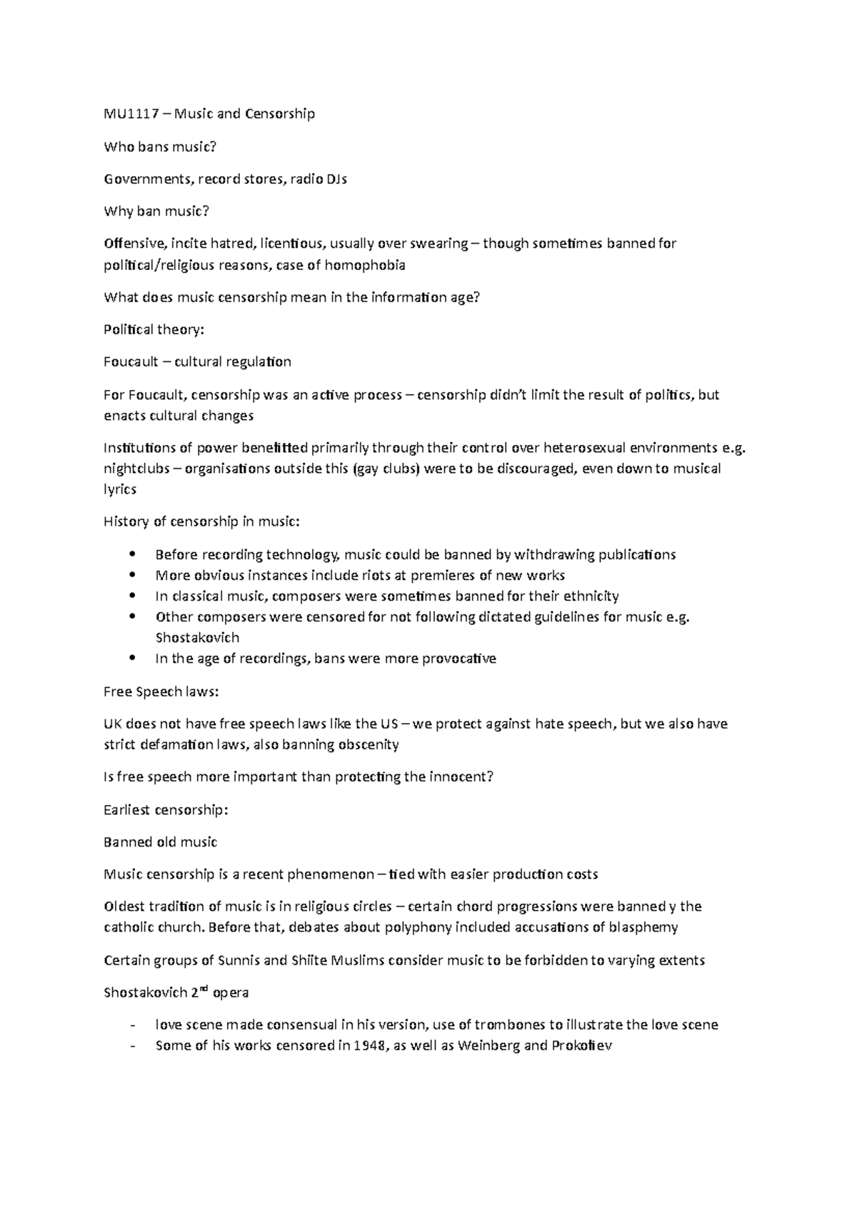 MU1117 censorship - Lecture notes 2 - MU1117 – Music and Censorship Who ...