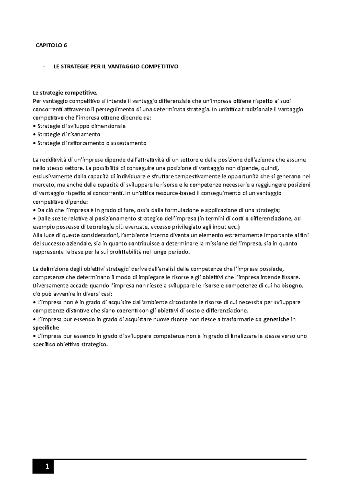 Le Strategie PER IL Vantaggio Competitivo - CAPITOLO 6 LE STRATEGIE PER ...