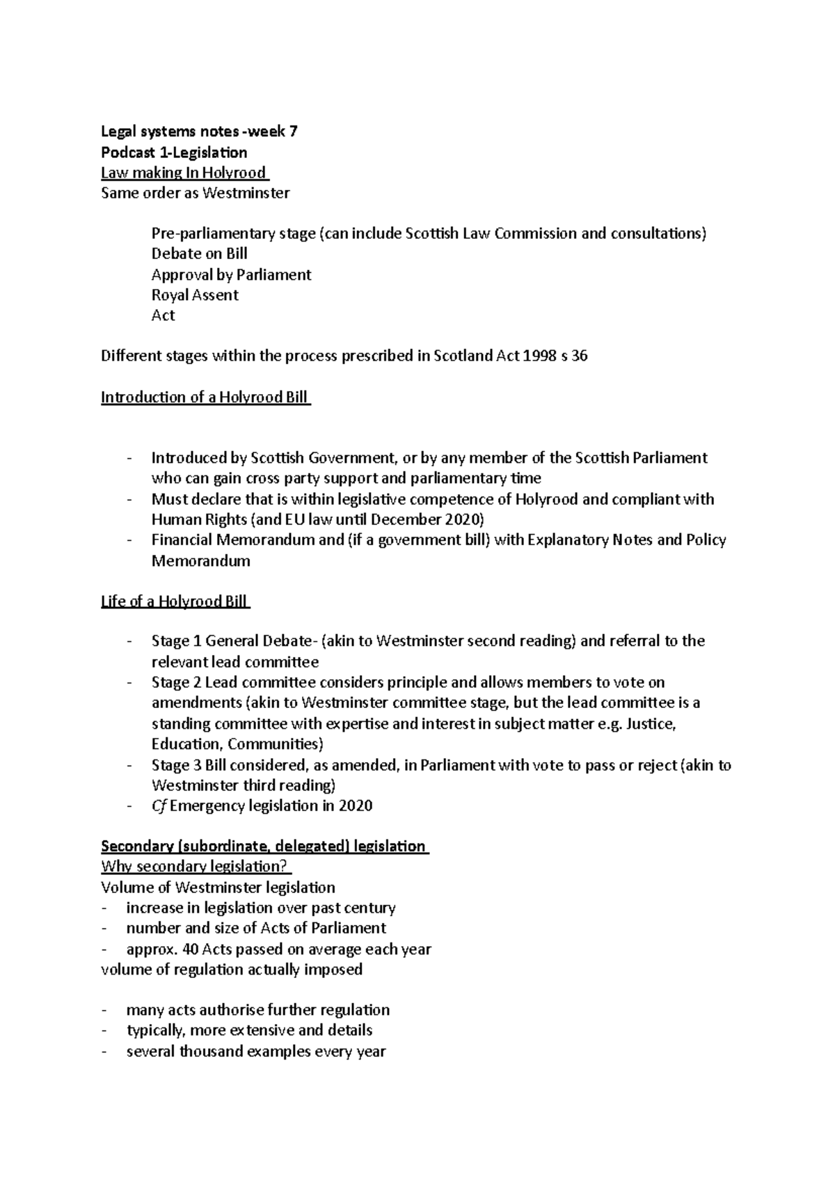 Notes for Legal Systems- week 7 - Legal systems notes -week 7 Podcast 1 ...