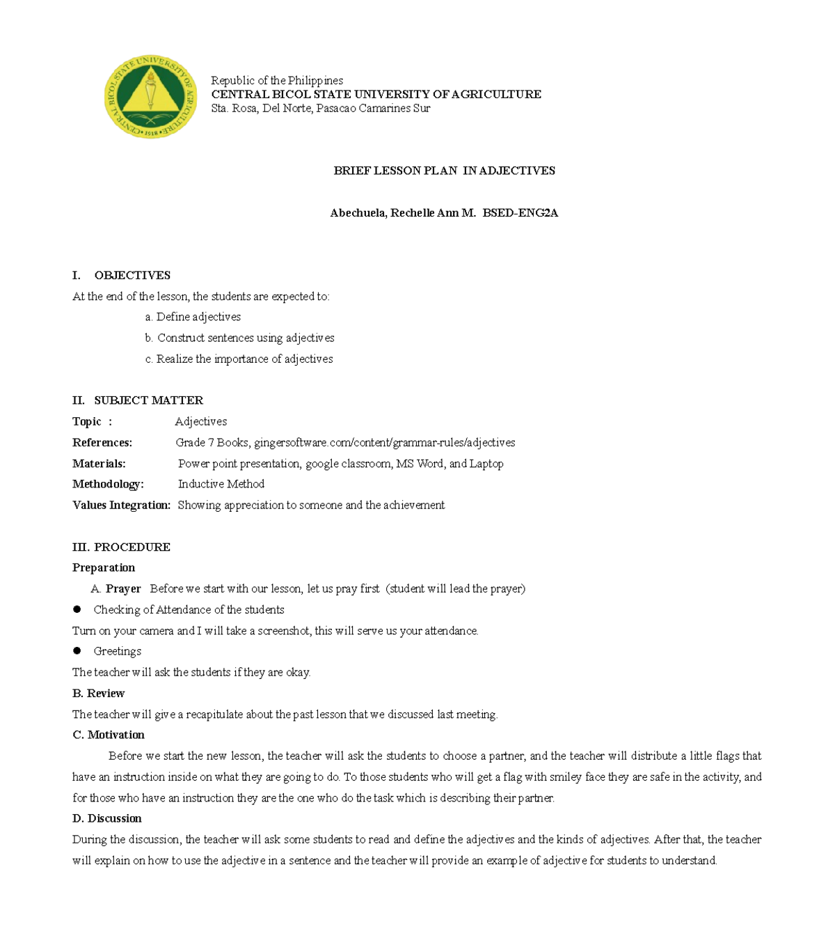 Assessment 1- Brief Lesson Plan (Abechuela, Rechelle Ann) - Education ...