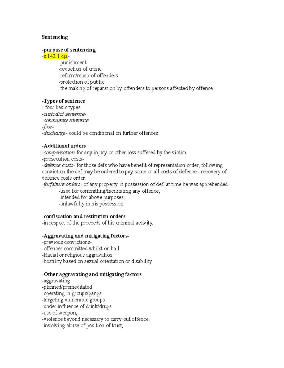 Sentencing rev - LPC Checklist - Sentencing -purpose of sentencing. -s ...