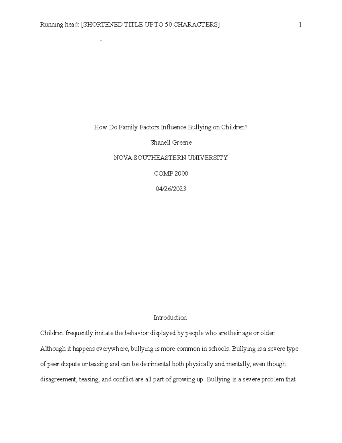 Final research paper - classwork - Running head: [SHORTENED TITLE UP TO ...