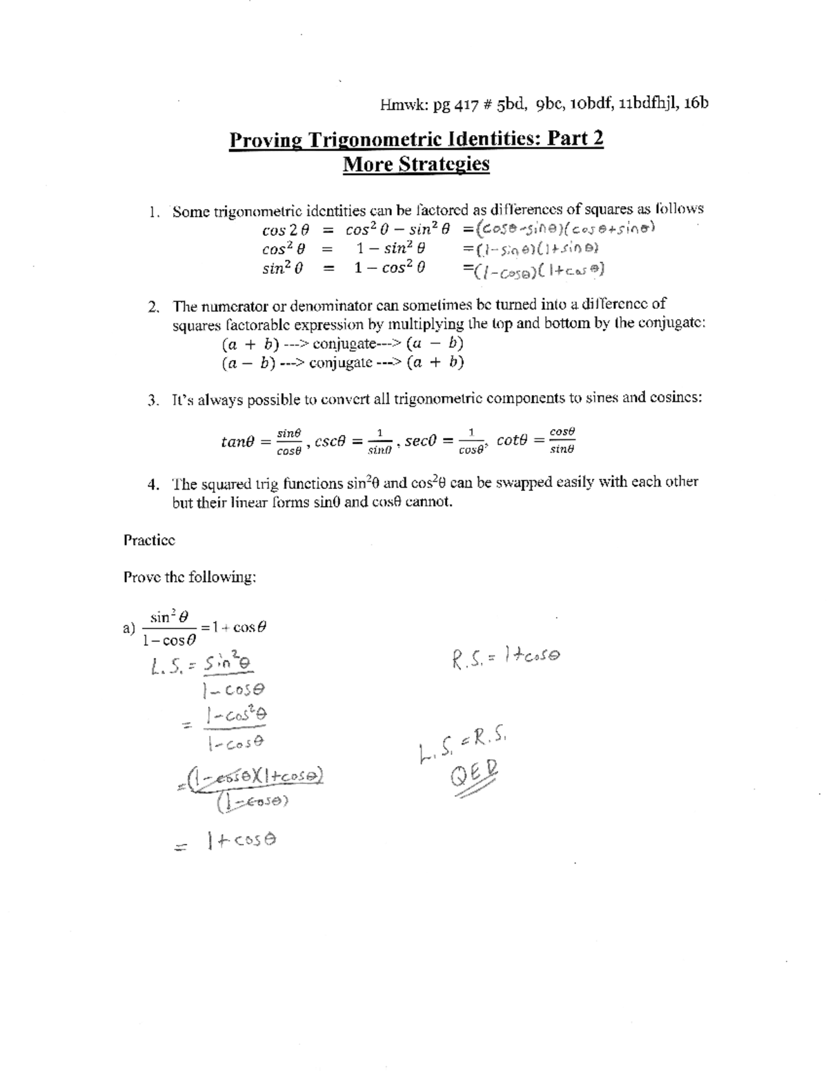 Mhf4u provingtrigidentiitespart 2 soln - Math 125.3 - Studocu