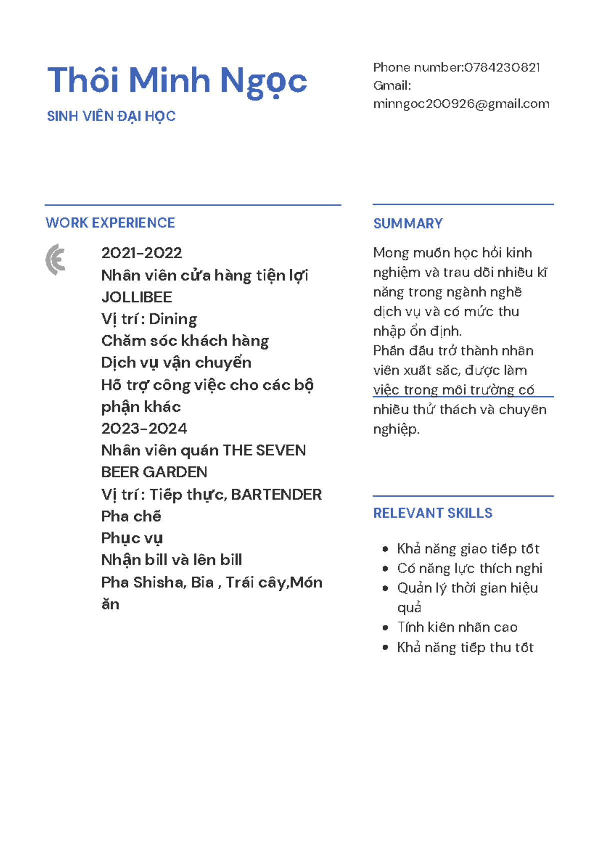 CV%20-%20TH%C3%94I%20MINH%20NG%E1%BB%8CC - RELEVANT SKILLS SUMMARY Khả ...