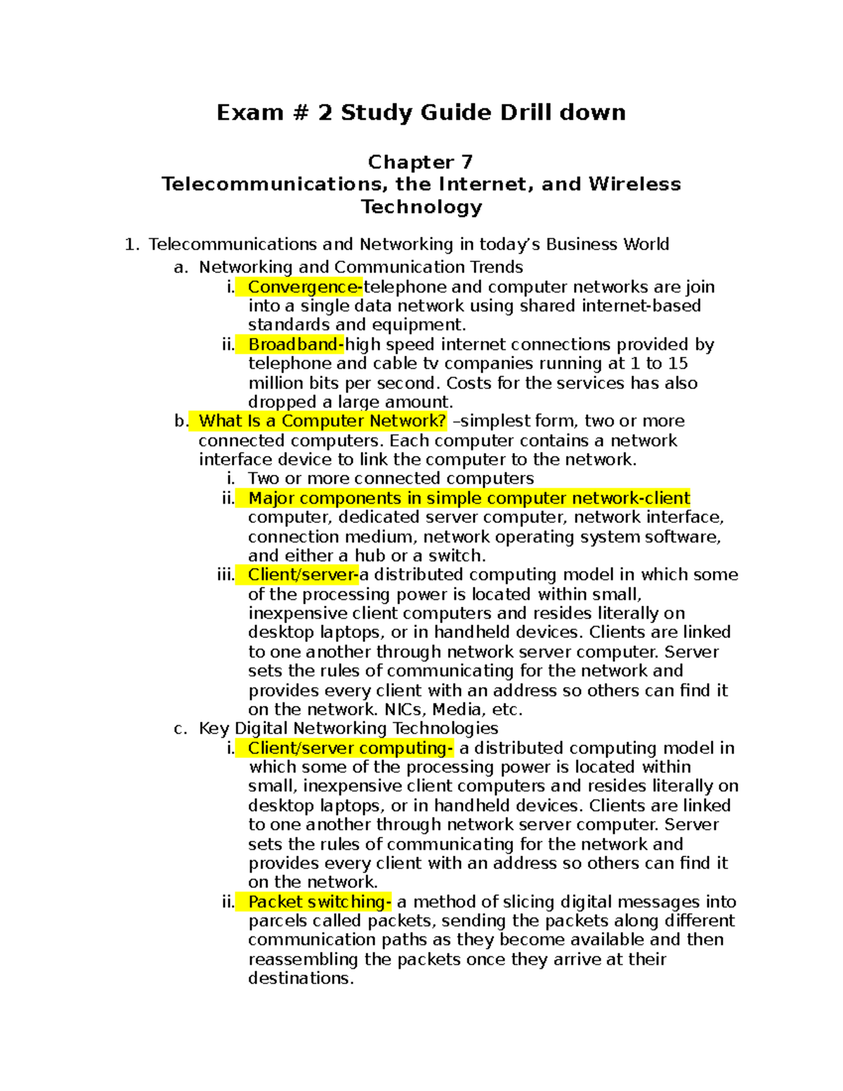 Exam #2 Review - notes - Exam # 2 Study Guide Drill down Chapter 7 ...