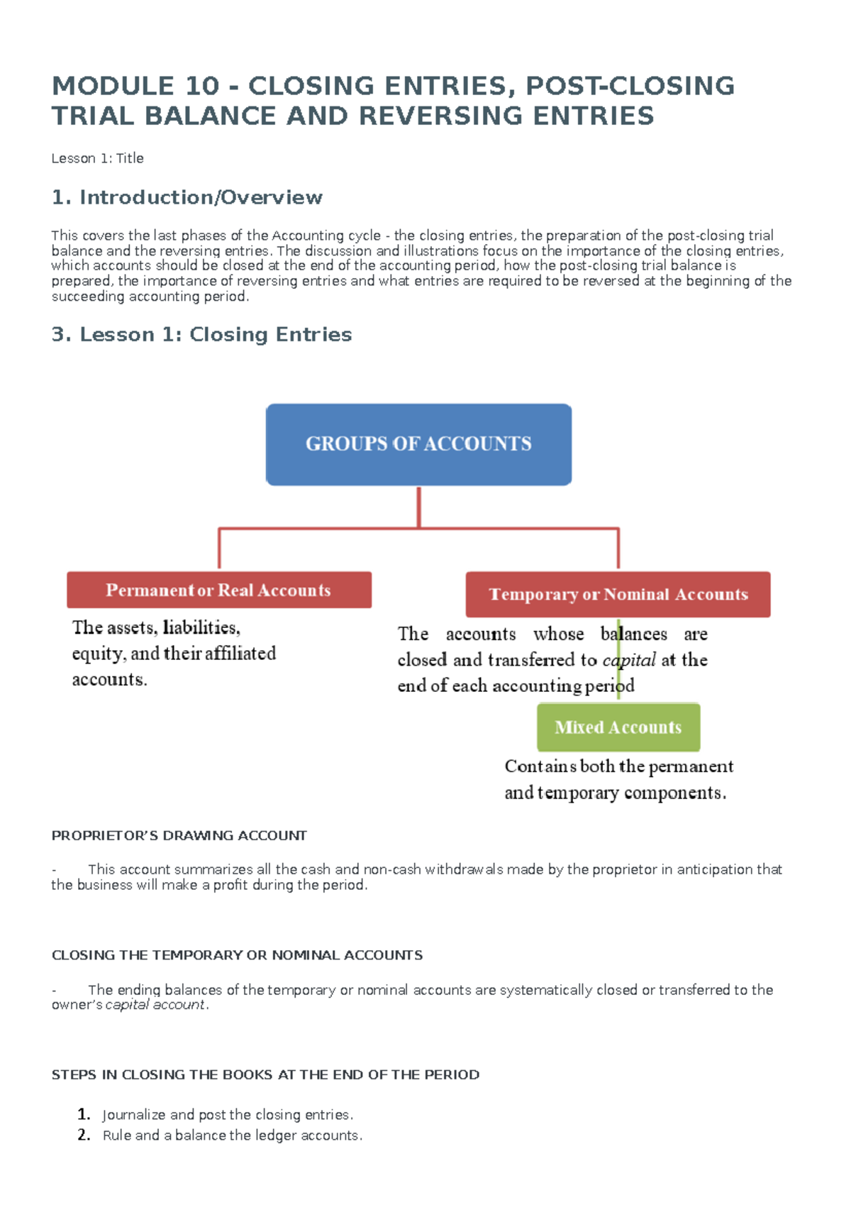 Module 10 fundamentals of accounting - MODULE 10 - CLOSING ENTRIES ...