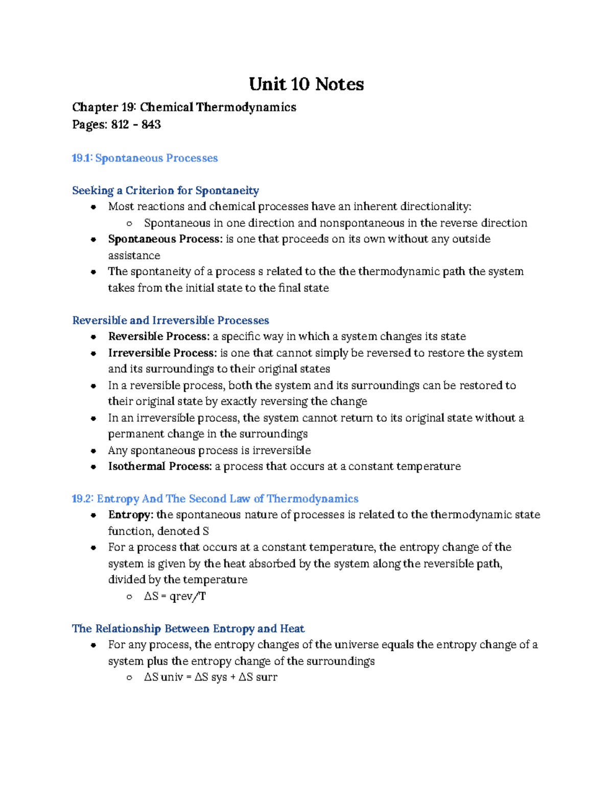 Unit 10 Notes - summary of the specific topics learned in the class ...