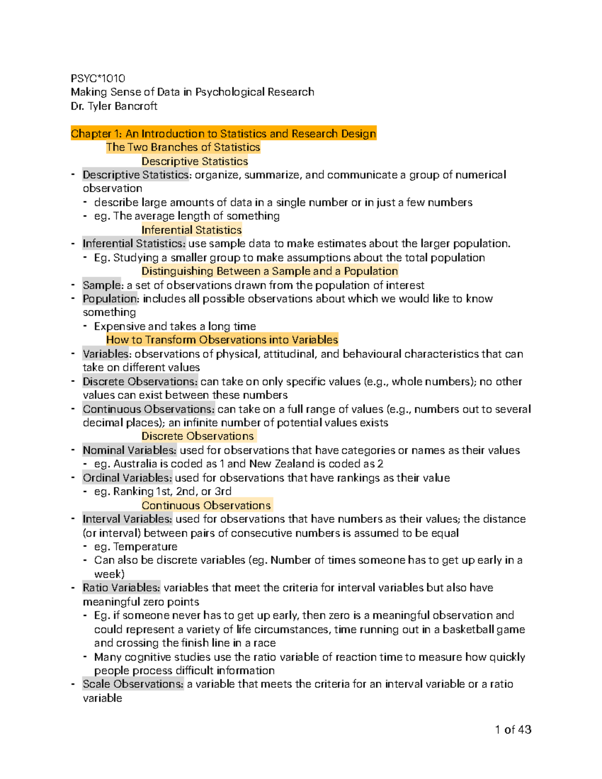 PSYC1010 Notes for all textbook chapters - PSYC* Making Sense of Data ...