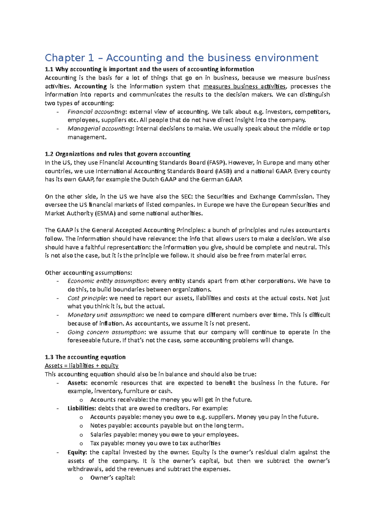 Accounting - lectures financial accounting - Chapter 1 – Accounting and ...