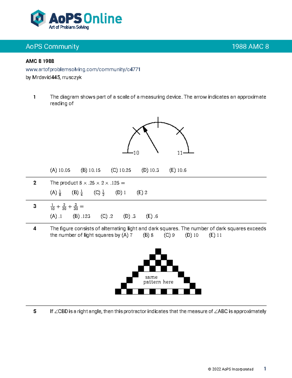 1988 - notes for mathematics - AMC 8 1988 artofproblemsolving/community ...