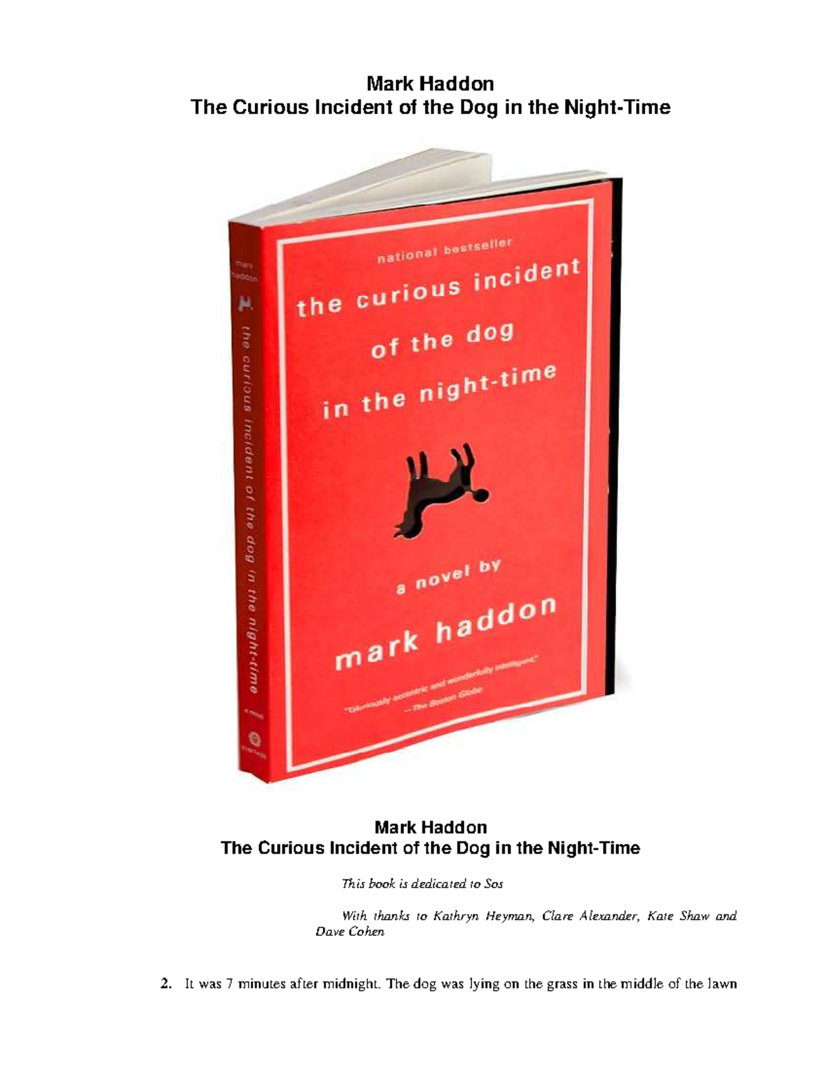 The Curious Incident of the Dog in the Night-Time - Mark Haddon The ...