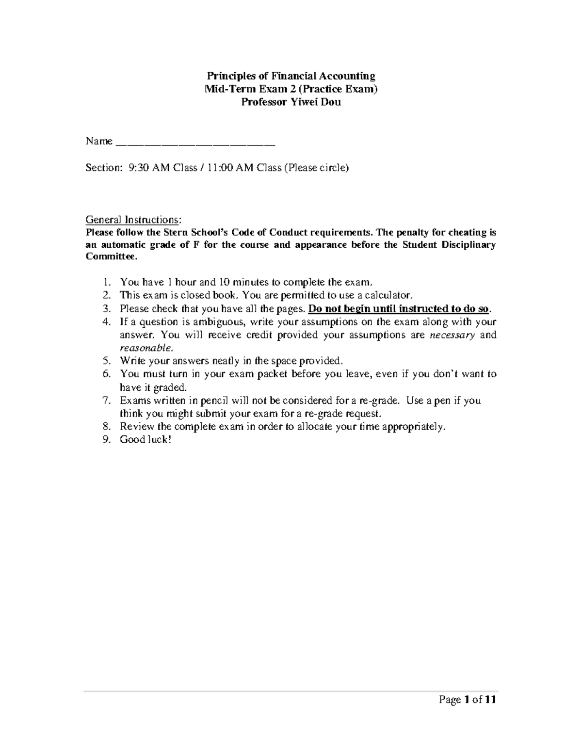 2015 Fall Midterm II Practice - Principles of Financial Accounting Mid ...