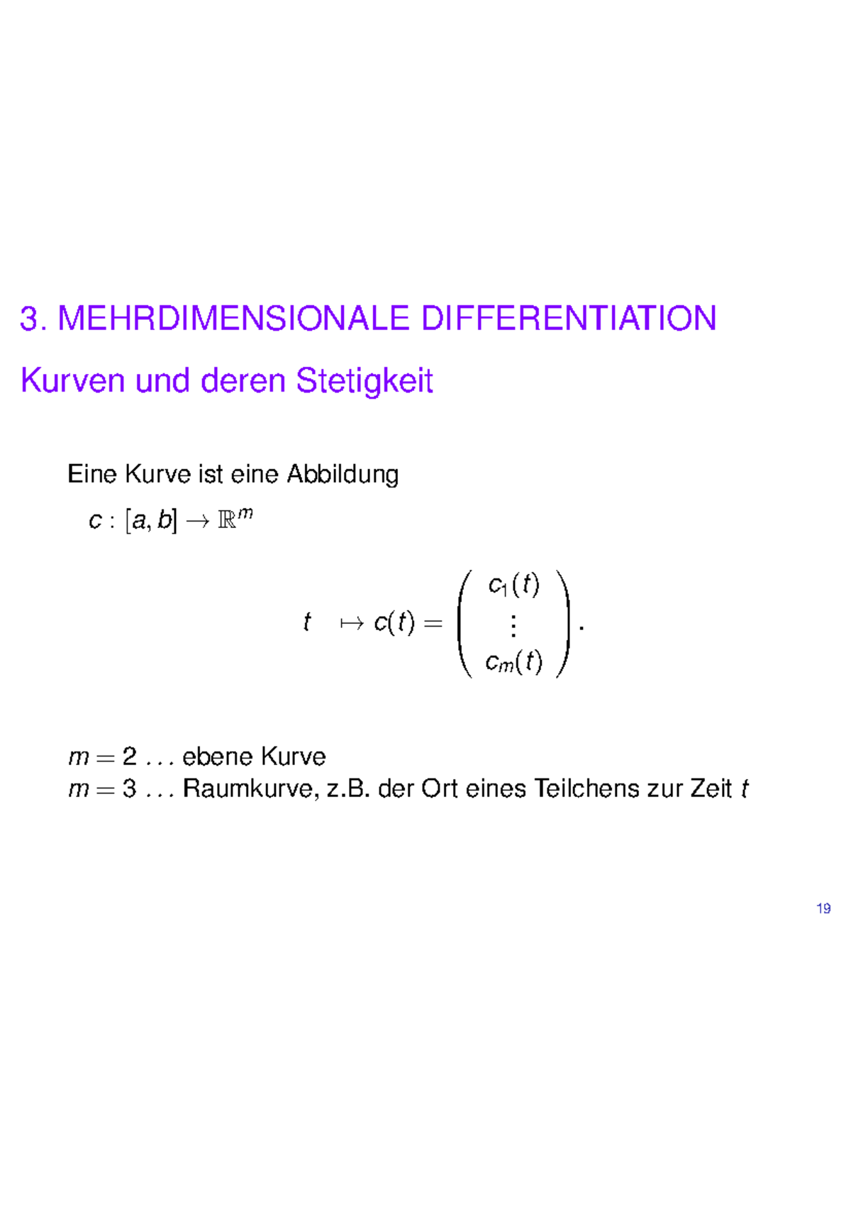 Math Opt 2021 VO 3 - Mathe - 3. MEHRDIMENSIONALE DIFFERENTIATION Kurven ...