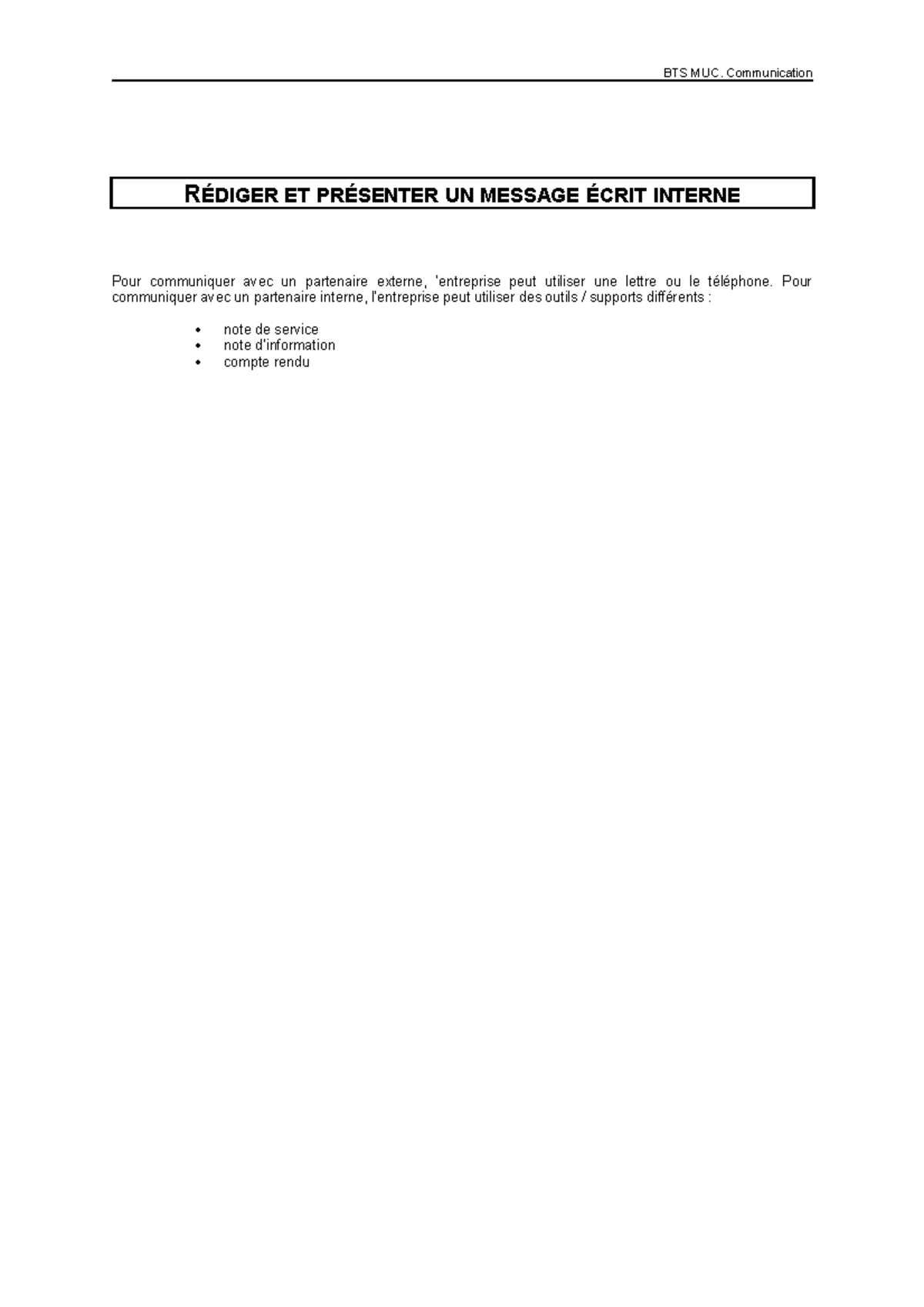 Com interne - Notes de cours 2021 CHAPITRE 1 - BTS MUC. Communication ...