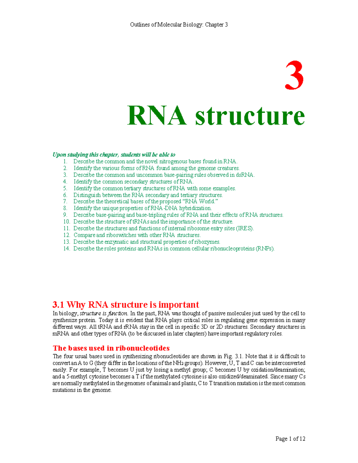 Chapter 3 RNA structure - Warning: TT: undefined function: 32 3 RNA ...