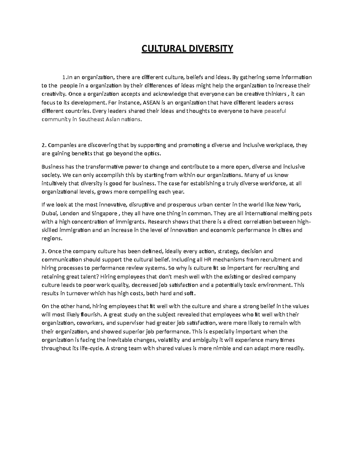Cultural Diversity - CULTURAL DIVERSITY 1 an organization, there are ...