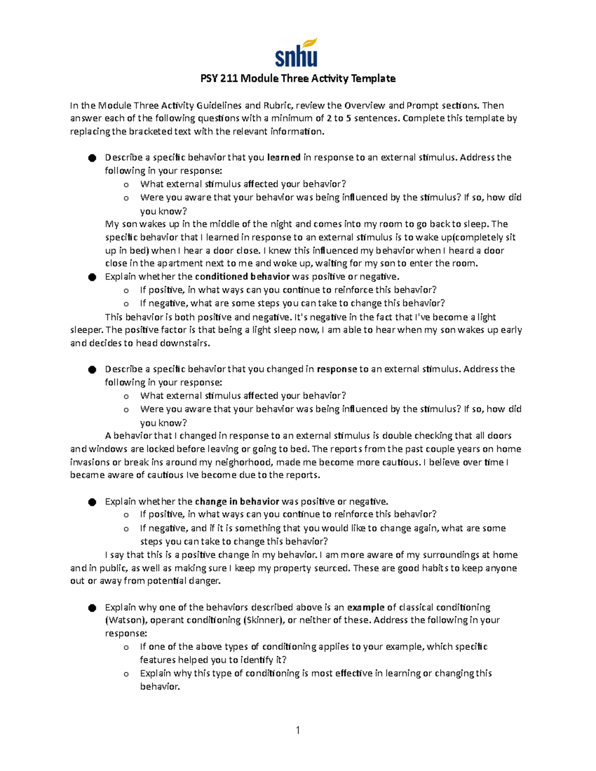 PSY 211 Module Three Activity - Then answer each of the following ...