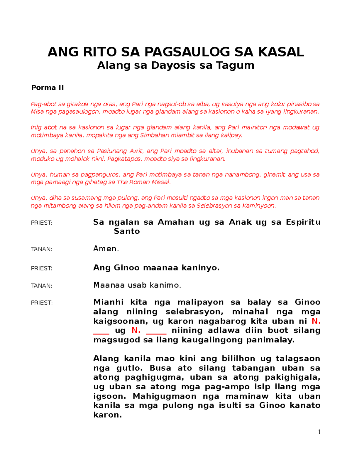 ANG RITO SA Pagsaulog SA Kasal - ANG RITO SA PAGSAULOG SA KASAL Alang ...
