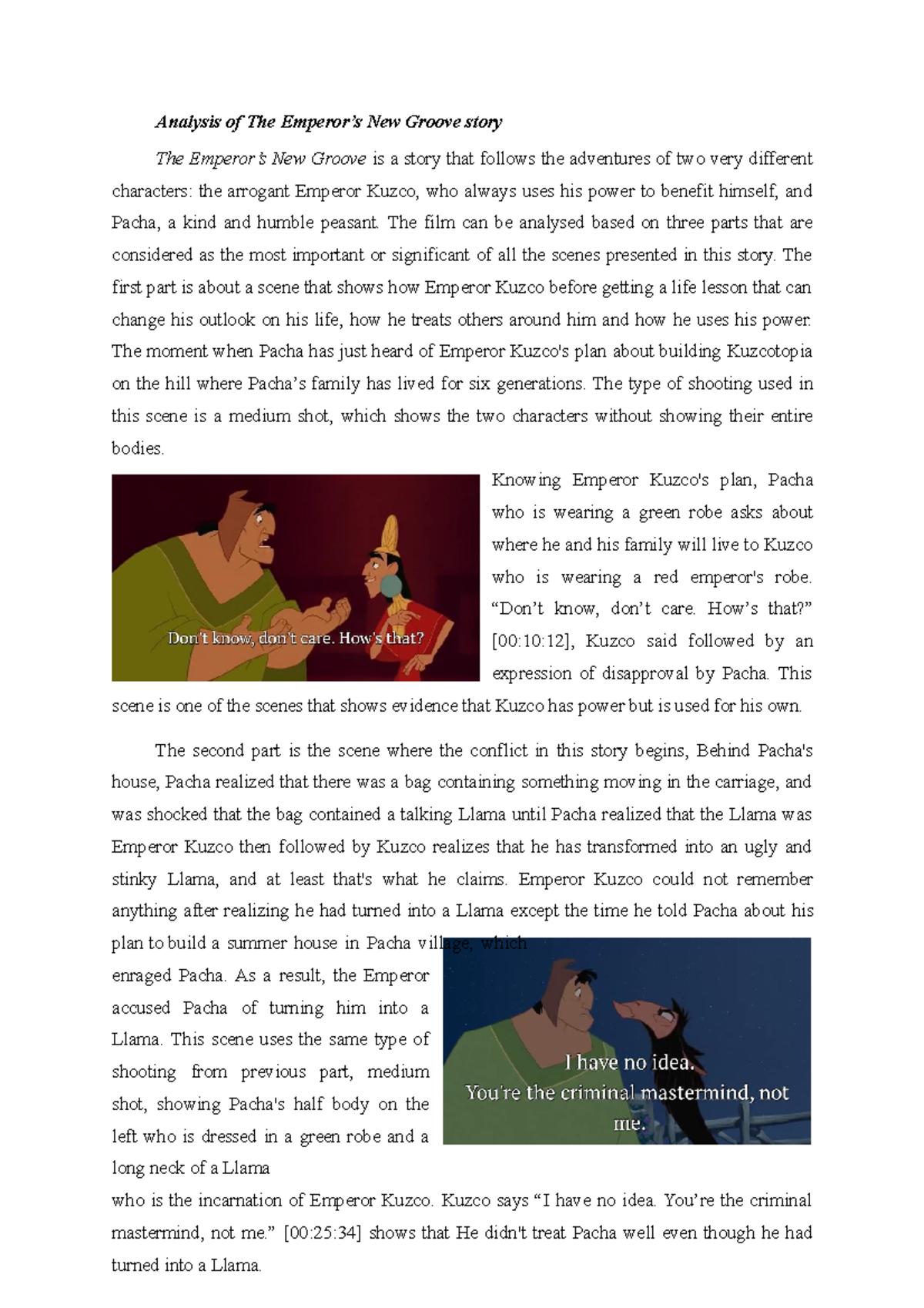 Analysis the story-essay - Analysis of The Emperor’s New Groove story ...