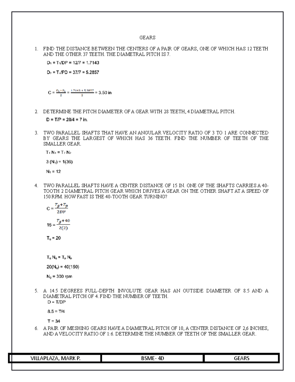 Problem Sets and Consolidation - GEARS 1. FIND THE DISTANCE BETWEEN THE ...