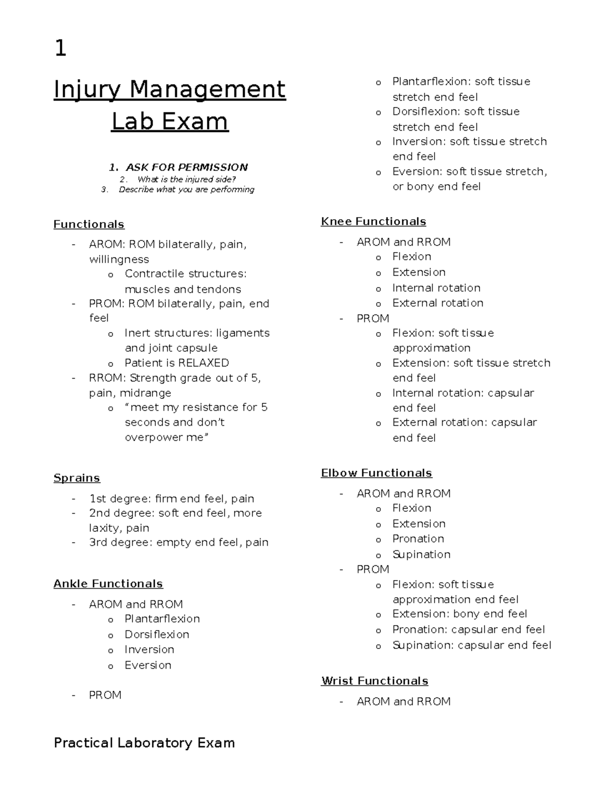 Injury Management Lab Exam - ASK FOR PERMISSION 2. What is the injured ...