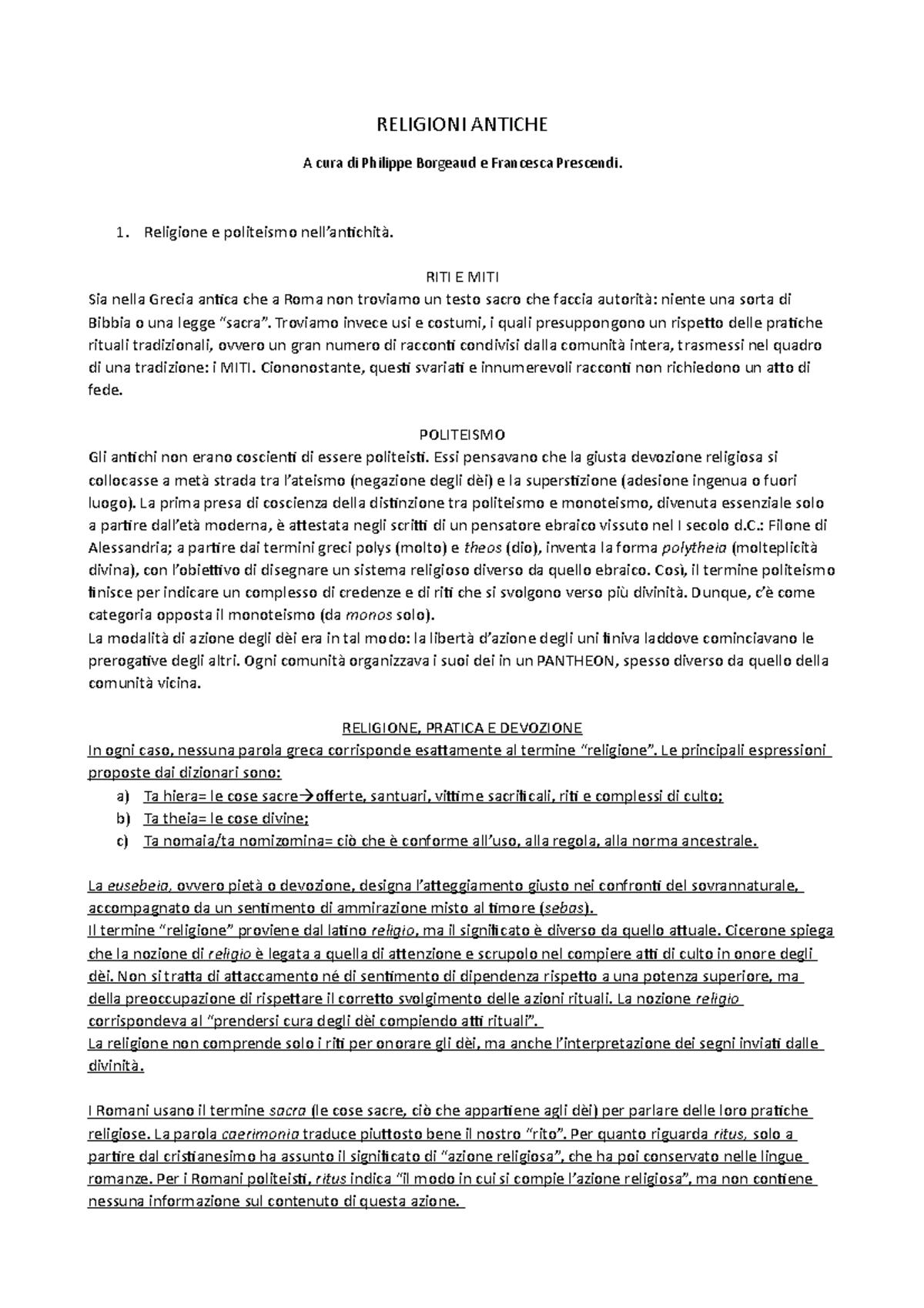 SUM Religioni Antiche - Riassunto - RELIGIONI ANTICHE A cura di ...