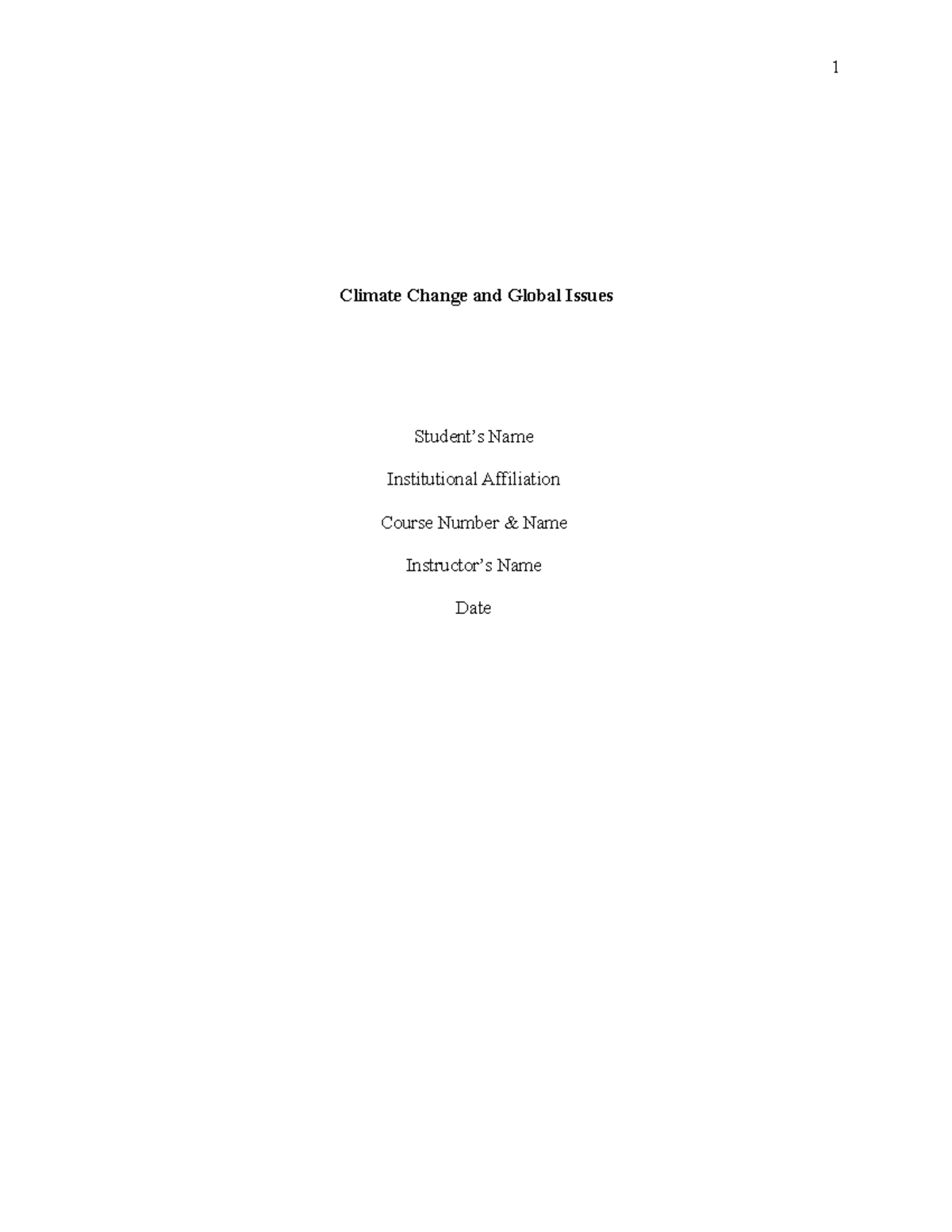 Sci100 Final - COURSEWORK - Climate Change and Global Issues Student’s ...