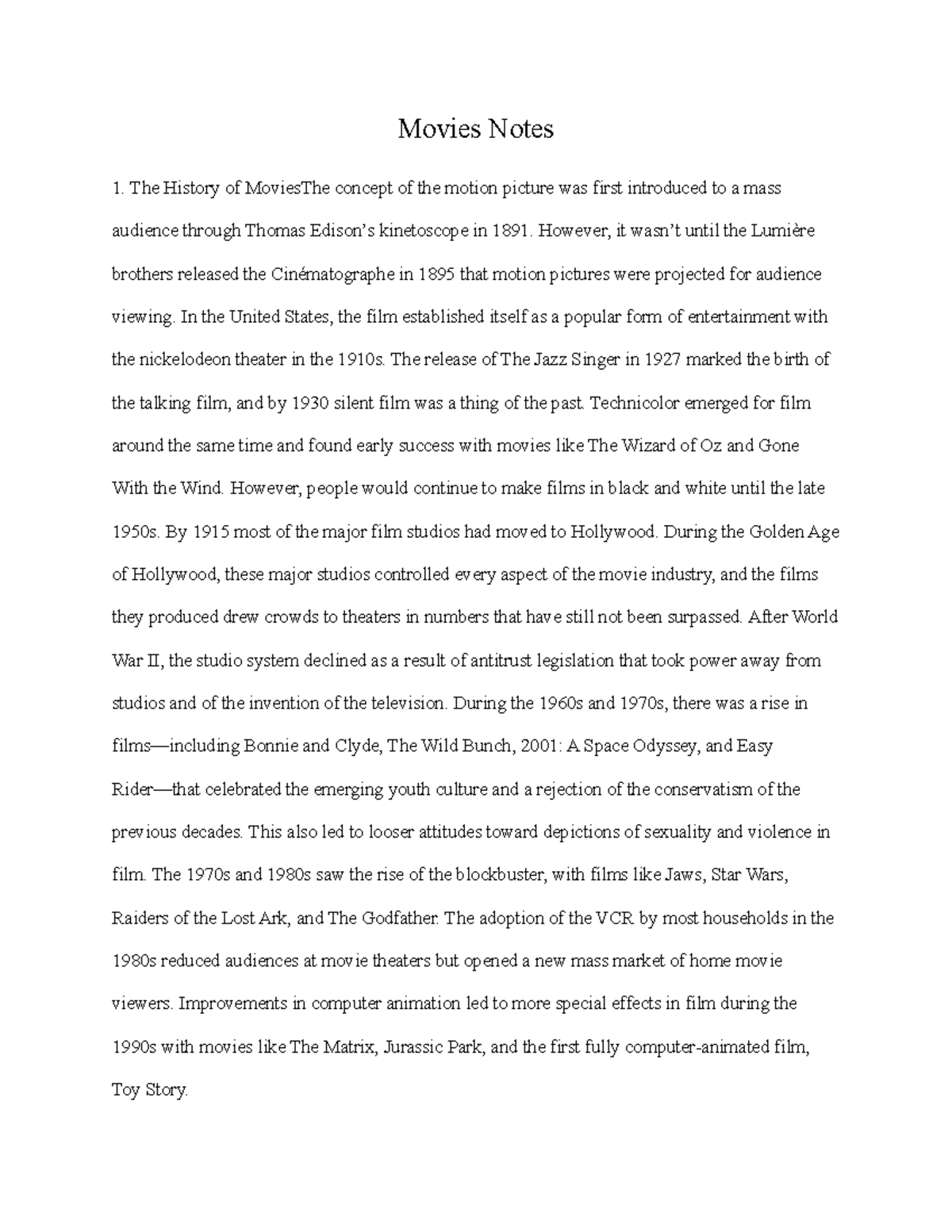 MCO Movies Notes - Movies Notes The History of MoviesThe concept of the ...